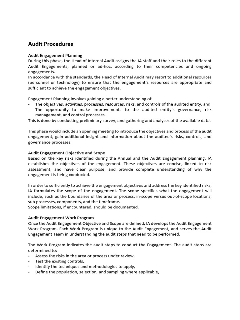 Internal Audit Engagement Procedures | PDF | Internal Audit | Audit