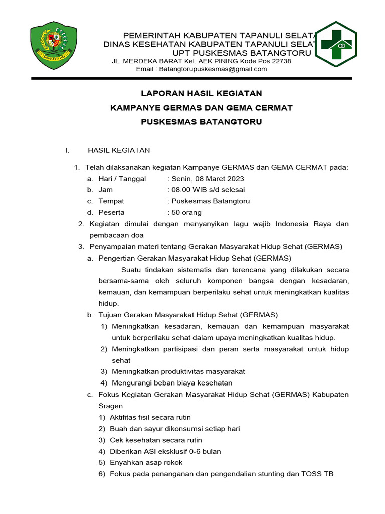 2533 Laporan Hasil Kegiatan Germas | PDF