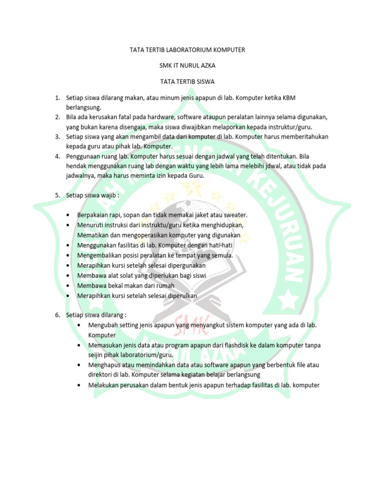 Tata Tertib Laboratorium Komputer 1 | PDF