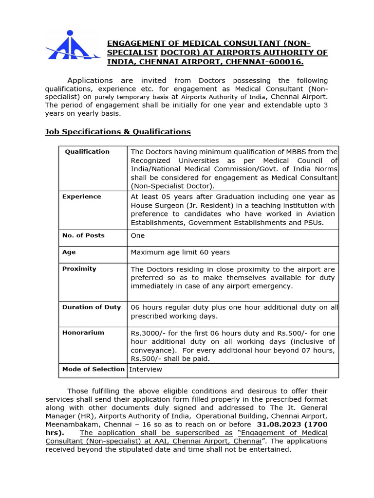 AAI Medical Consultant Post Notification Application Form | PDF | Legal ...
