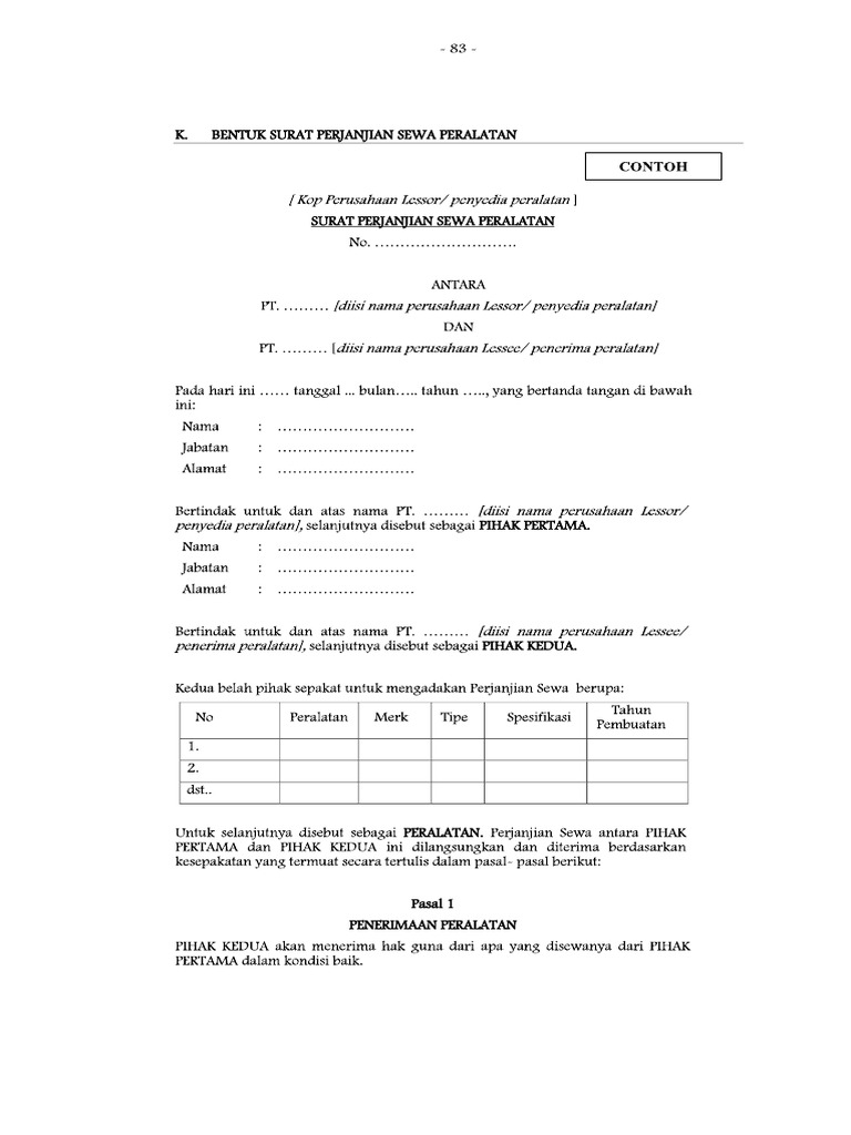 Contoh Surat Perjanjian Sewa | PDF