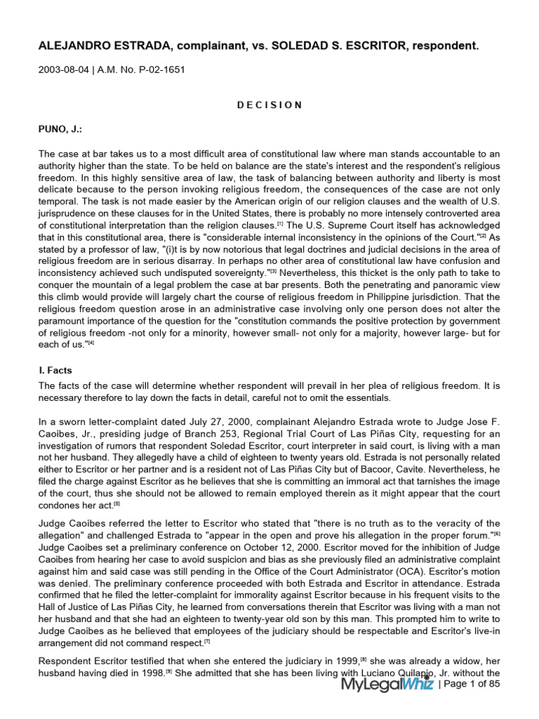 Alejandro Estrada Vs Soledad Escritor | PDF | Marriage | Separation Of ...