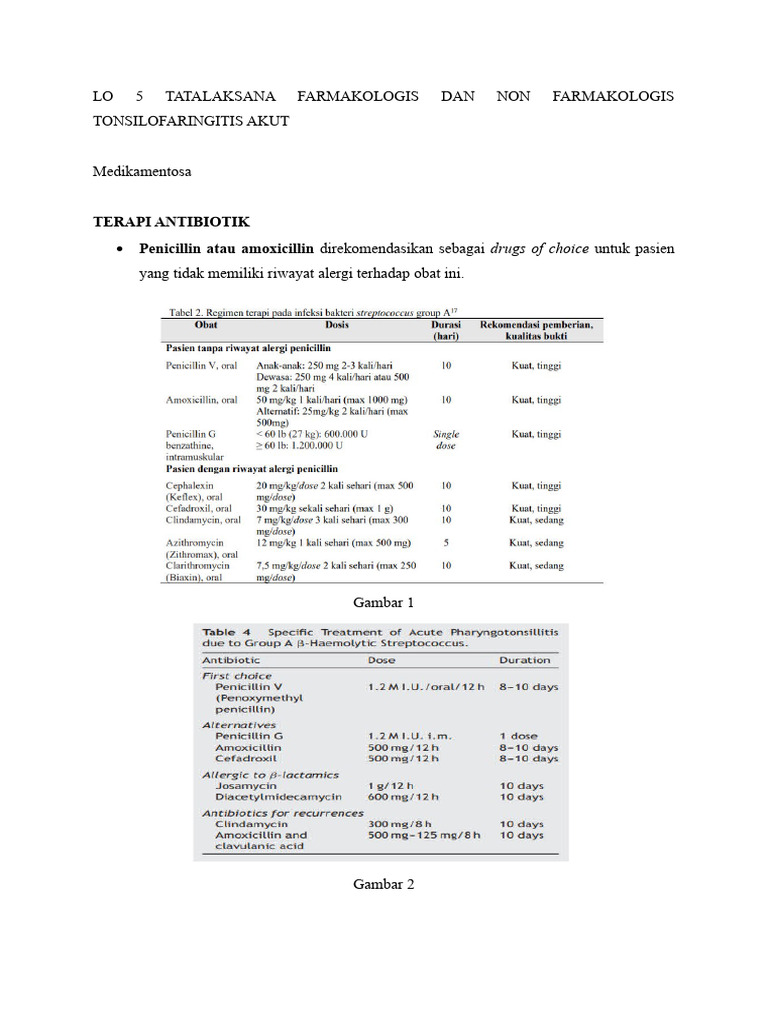 Tatalaksana Farmakologis Dan Non Farmakologis Tonsilofaringitis Akut | PDF