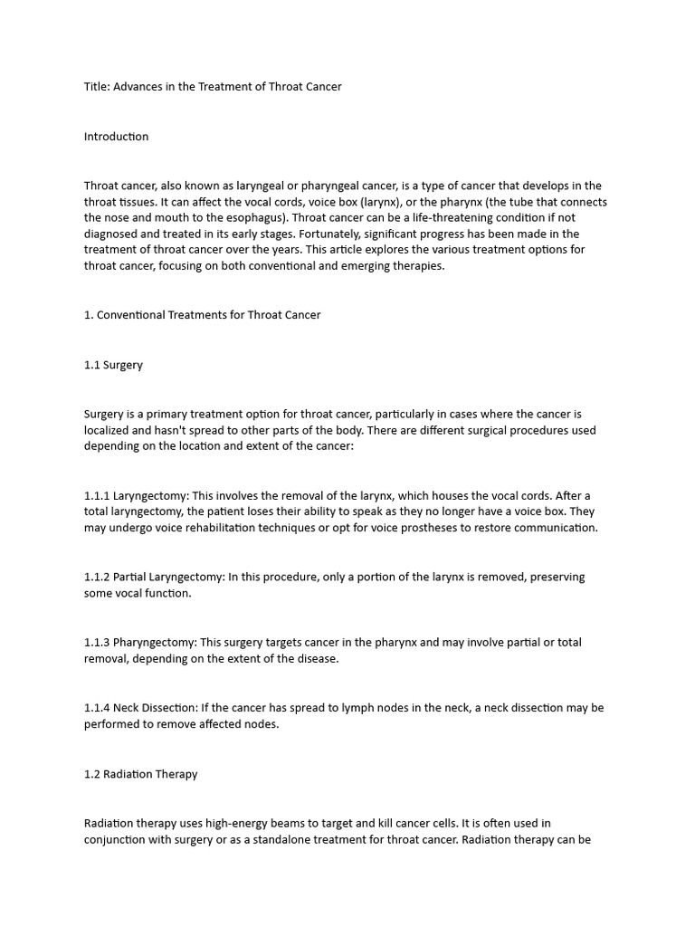 Throat Cancer Treatment Advances | PDF | Head And Neck Cancer ...
