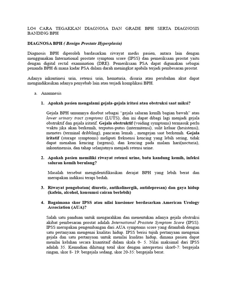 Cara Tegakkan Diagnosa Dan Grade BPH Serta Diagnosis Banding BPH | PDF