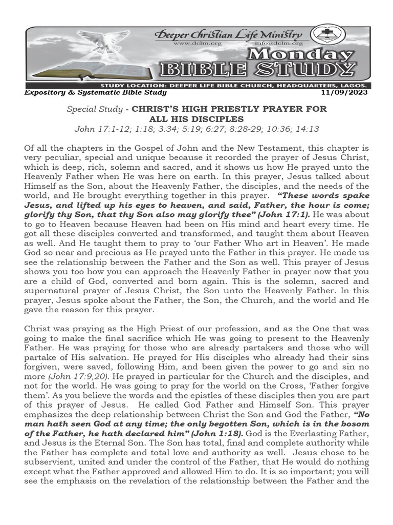 Christ's High Priestly Prayer Explained | PDF | God The Father | Jesus