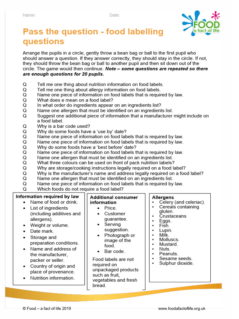 Pass The Question Food Labelling Questions Ws 1114he4 | PDF | Foods ...