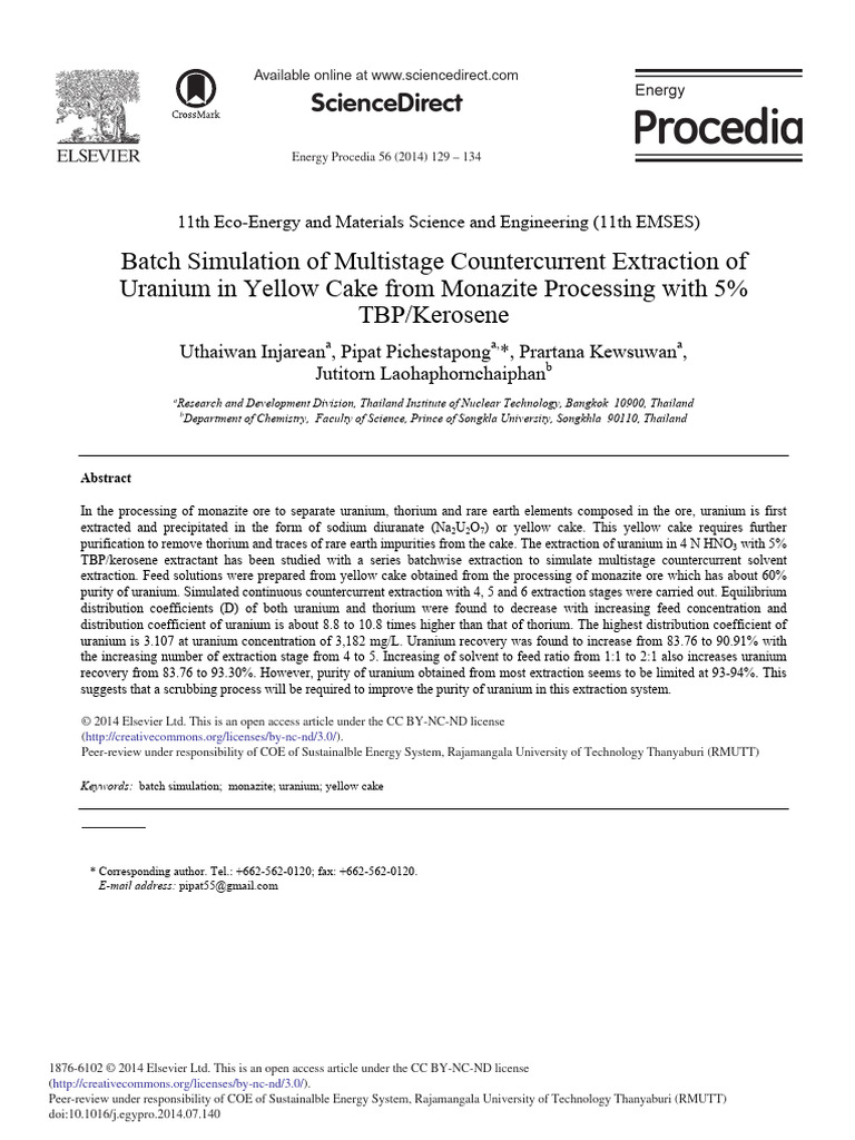Uranium Extraction From Yellow Cake | PDF | Uranium | Chemical Substances