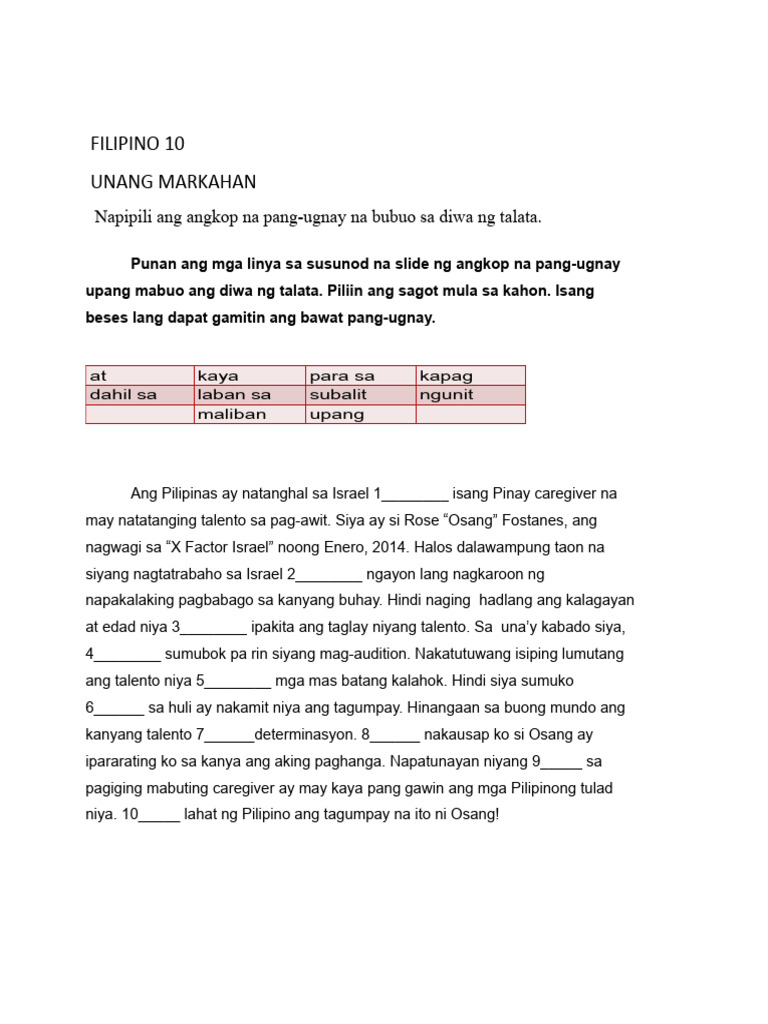 aCTIVITY SHEET-Napipili ang angkop na pang-ugnay-aCT SHEET | PDF