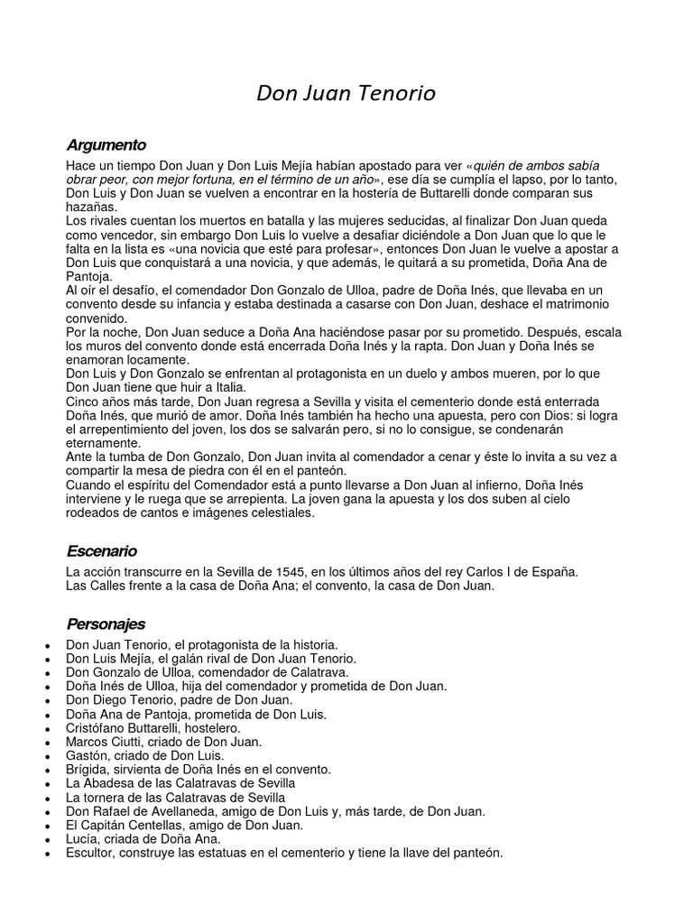 Análisis de Don Juan Tenorio | PDF | Españoles | Obras basadas en el ...
