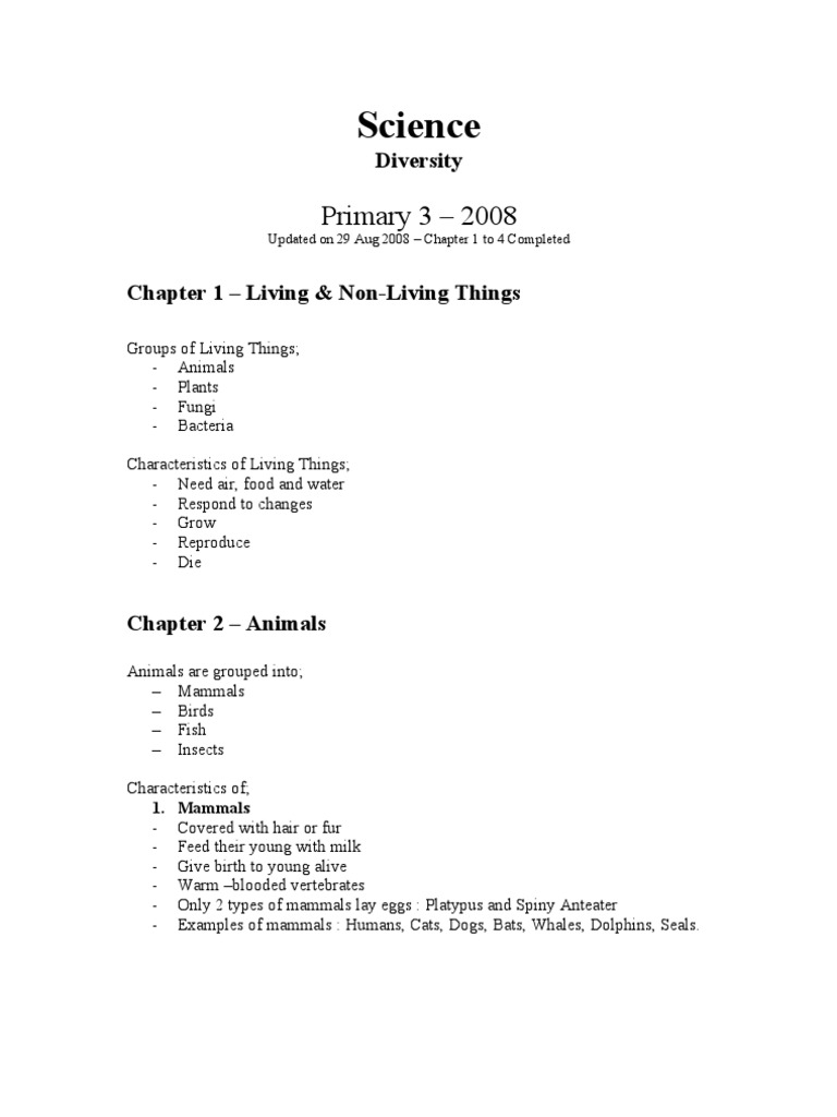 Primary 3 Science | PDF | Mammals | Plants
