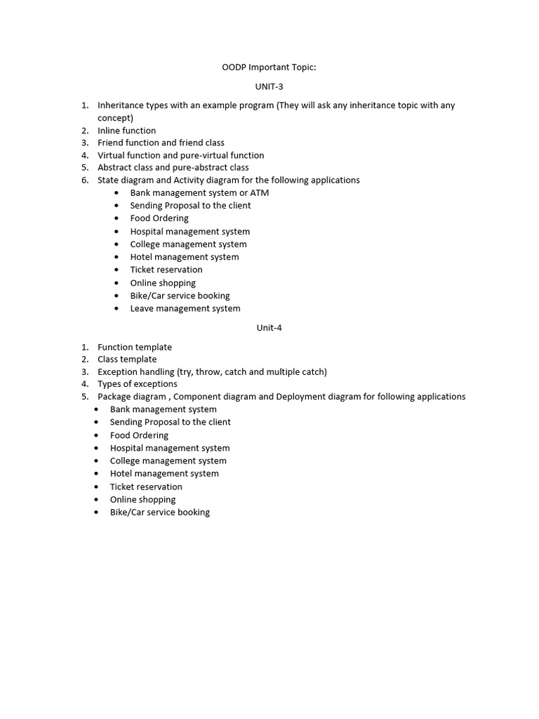 Oodp Important Topic Unit 3 And 4 Pdf Business Computers