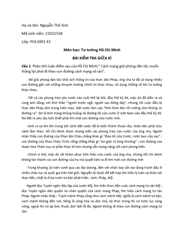 Bài Ktra Gi A Kì Tư Tư NG HCM | PDF