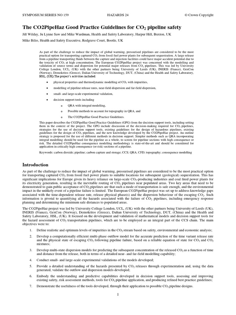 The CO2 PipeHaz Good Practice Guidelines For CO2 Pipeline Safety | PDF | Risk | Risk Assessment
