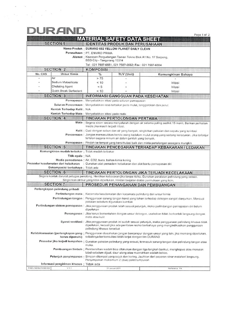 MSDS Durand 602 Yellow Planet | PDF