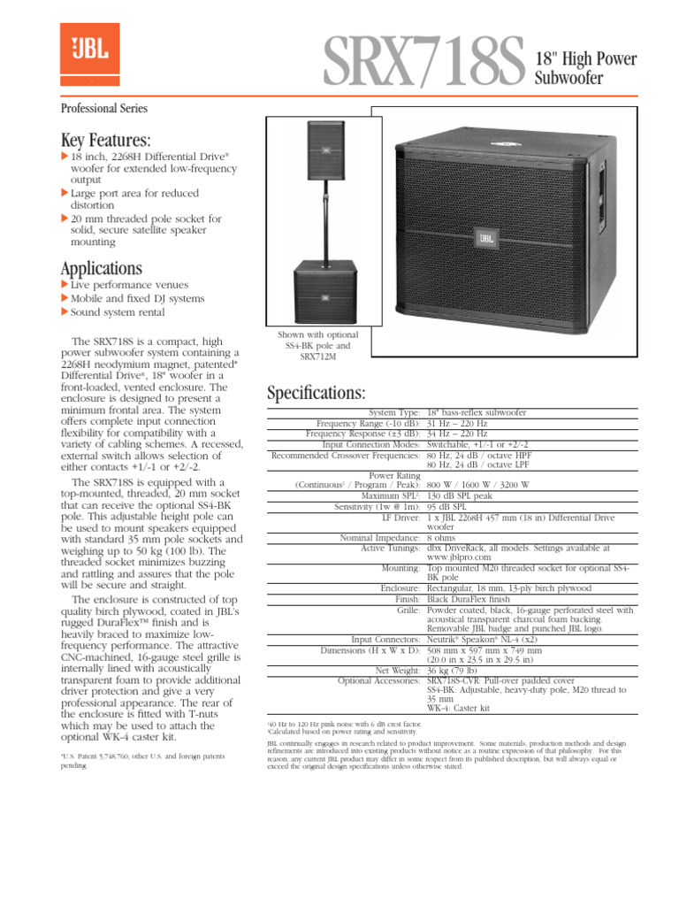 JBL - SRX718S 5B1 5D | PDF | Loudspeaker | Sound Production Technology