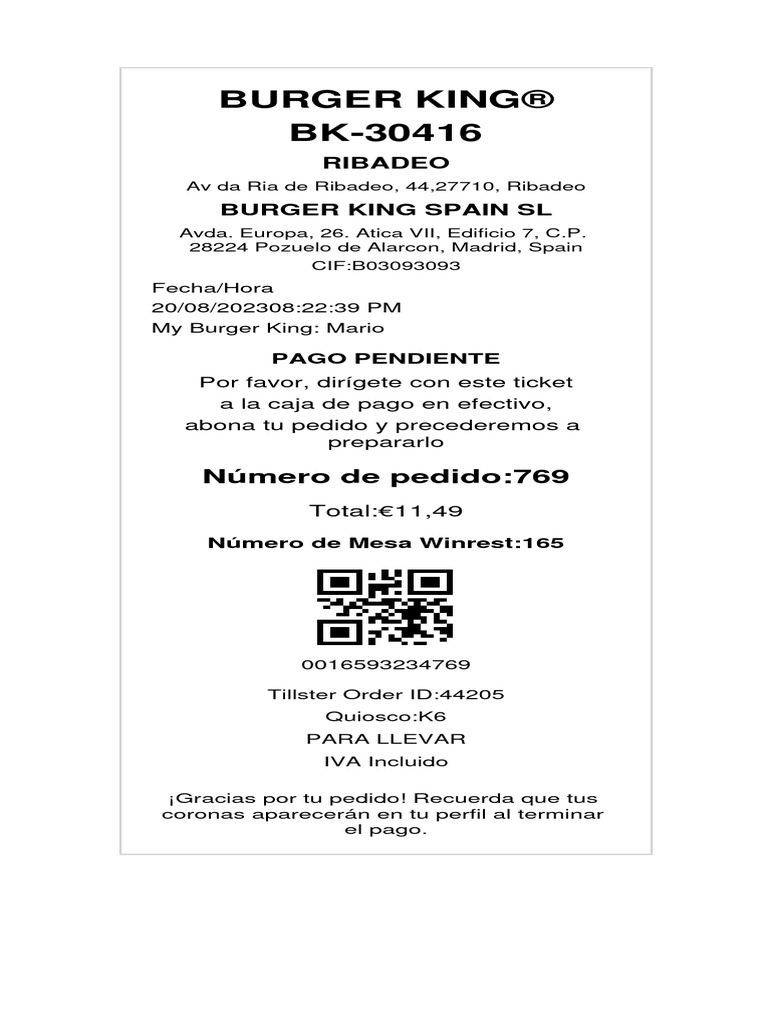 Burger+king Ticket N 769 202243 | PDF | Cocina, comidas y vino