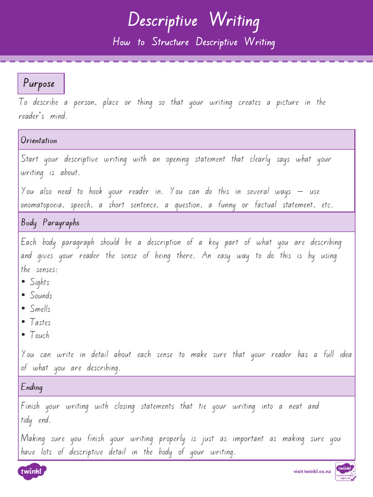 Descriptive Writing - Structure Sheet | PDF