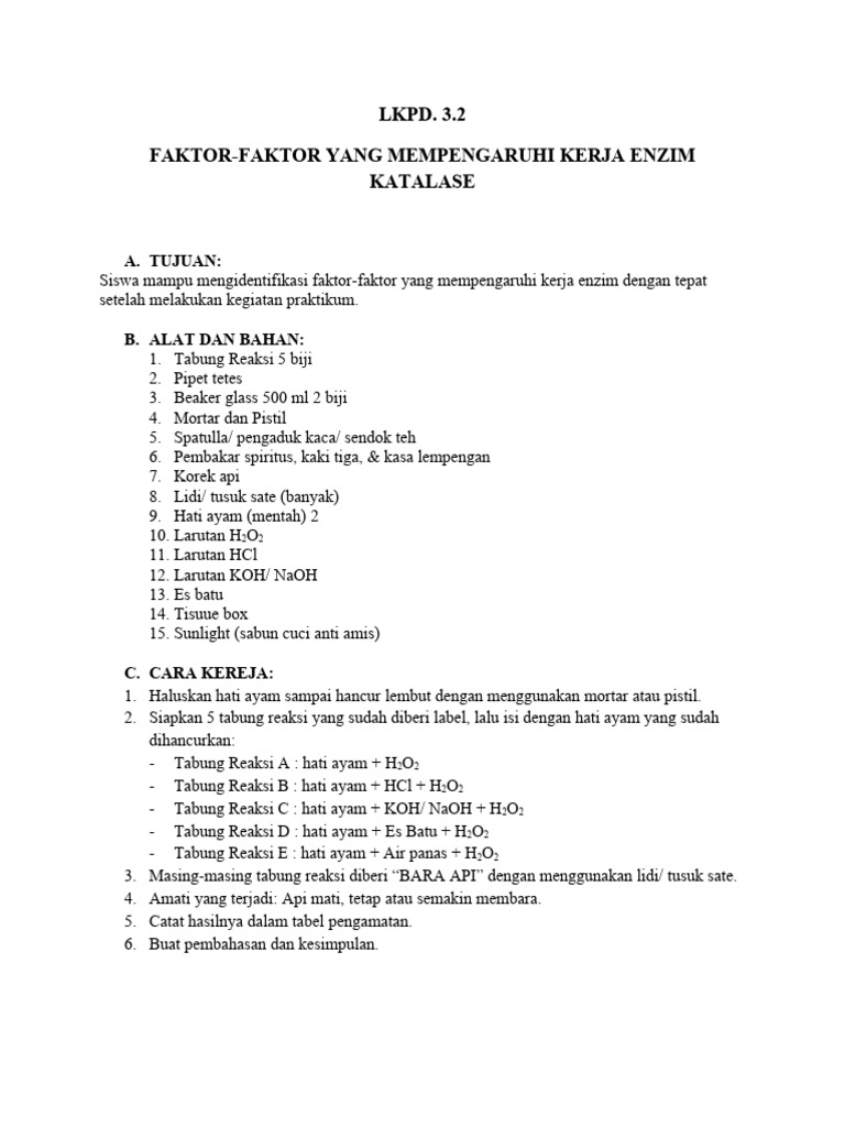LKPD Praktikum Enzim Katalase | PDF