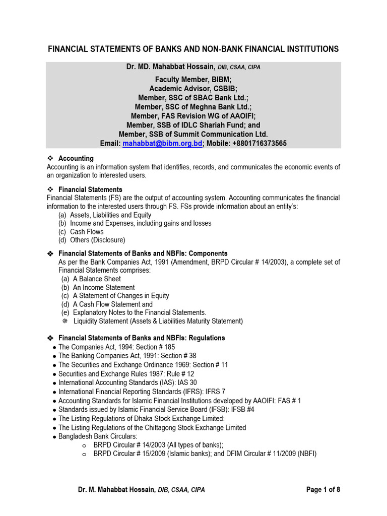 FSs For BFI and NBFI | PDF | Banks | Expense