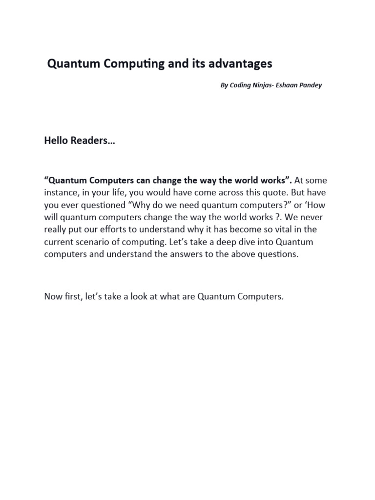 Quantum Computing and Its Advantages | PDF | Quantum Computing | Quantum Mechanics