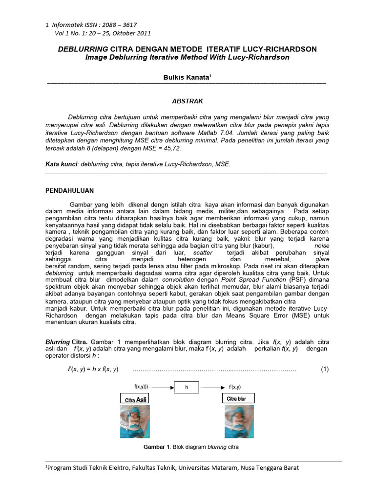 Bulkis INFORMATEK (2011) Deblurring Citra Dengan Metode Iteratif Lucy ...