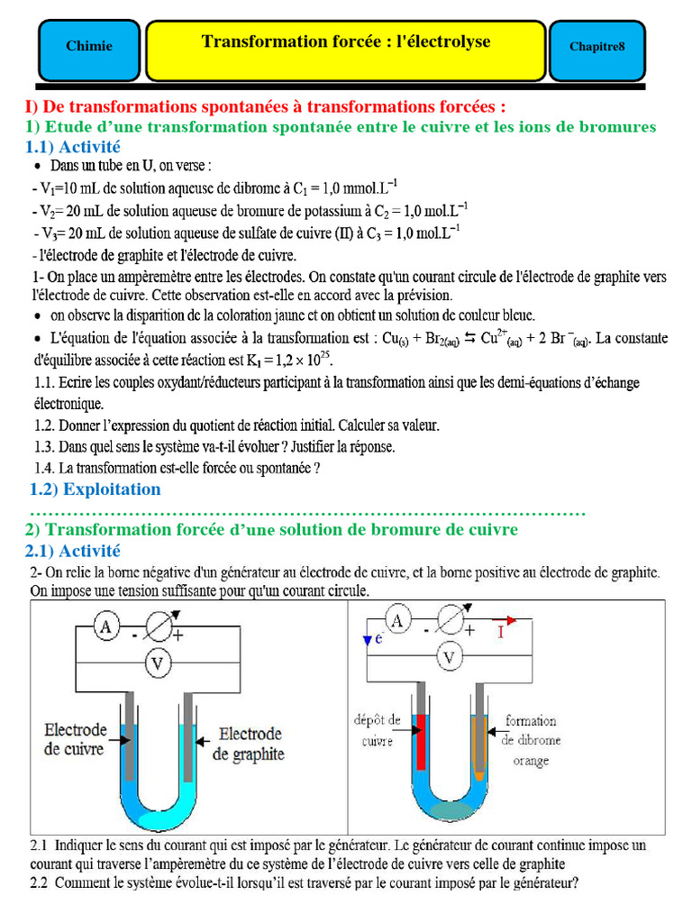 Chapitre-8-Transformation Forcée L'électrolyse | PDF | Réaction d'oxydoréduction | Ion