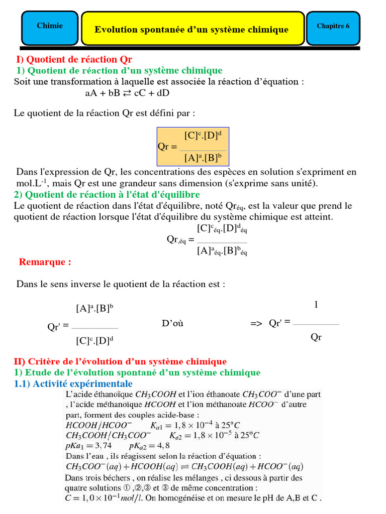 Chapitre-6 - Evolution Spontanée D'un Système Chimique | PDF