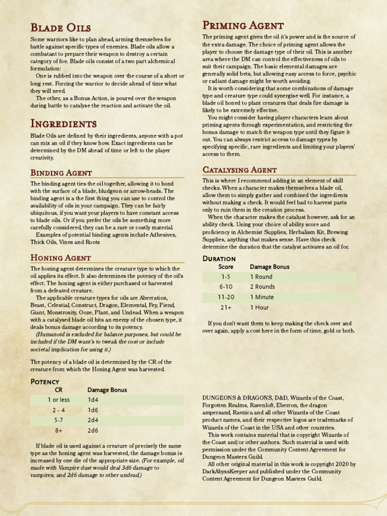 Quick and Dirty - Blade Oils | PDF | Dungeons & Dragons | Role Playing ...
