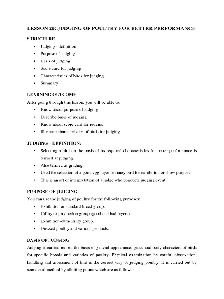 Poultry Judging for Optimal Performance | PDF | Poultry | Birds