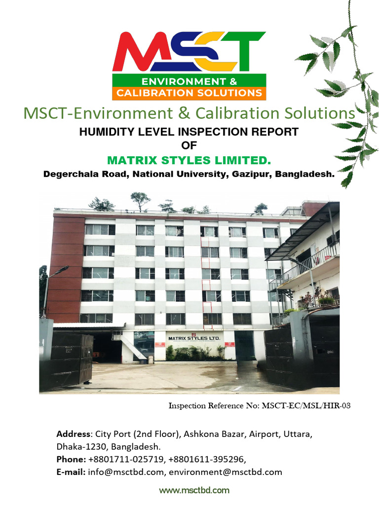 Humidity Inspection Report for Matrix Styles | PDF | Calibration