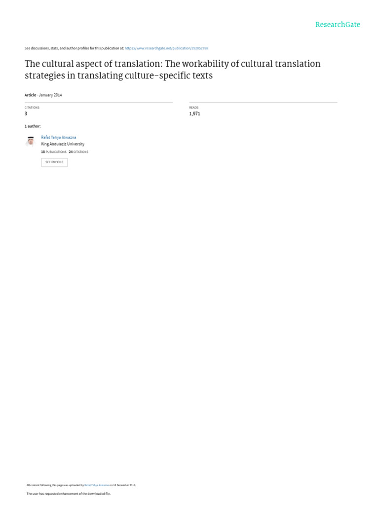 Cultural Aspect of Cultural Translation | PDF | Translations | Cross ...