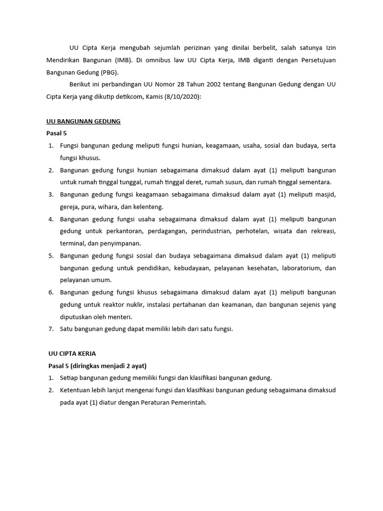 Subtansi Perubahan Pada UU Cipta Kerja Terkait IMB Menjadi PBG | PDF | Pengelolaan Keuangan ...