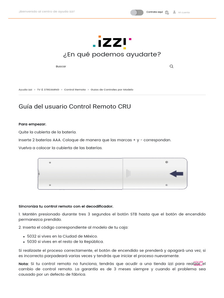 Guía Del Usuario Control Remoto CRU - Ayuda Izzi | PDF | Control remoto ...