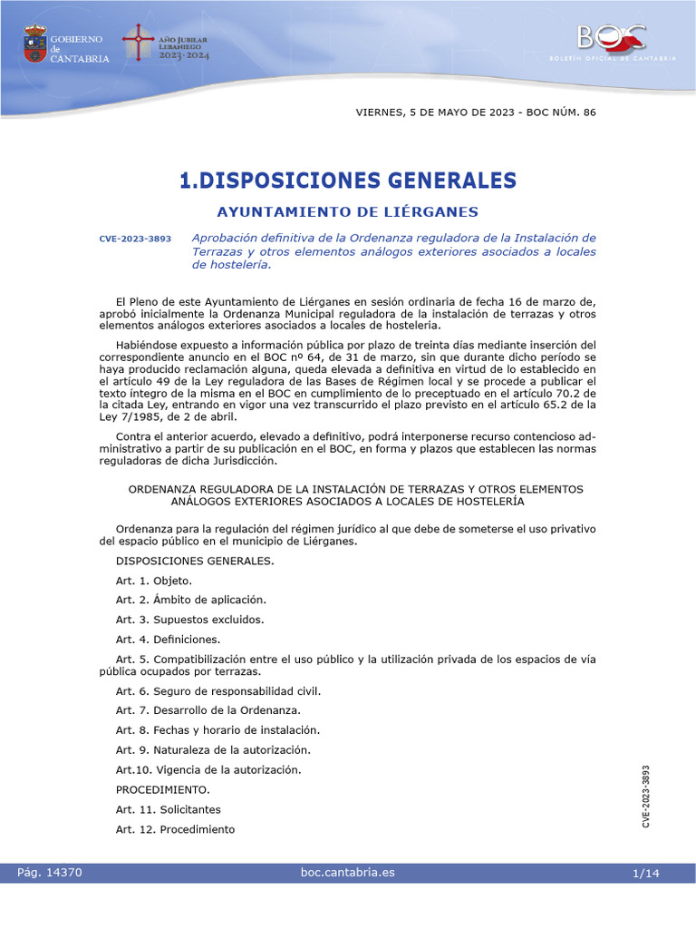1.disposiciones Generales: Ayuntamiento de Liérganes | PDF | Calle | Seguro