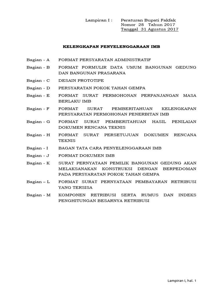 Lampiran I - Kelengkapan Penyelenggaraan IMB Rev | PDF