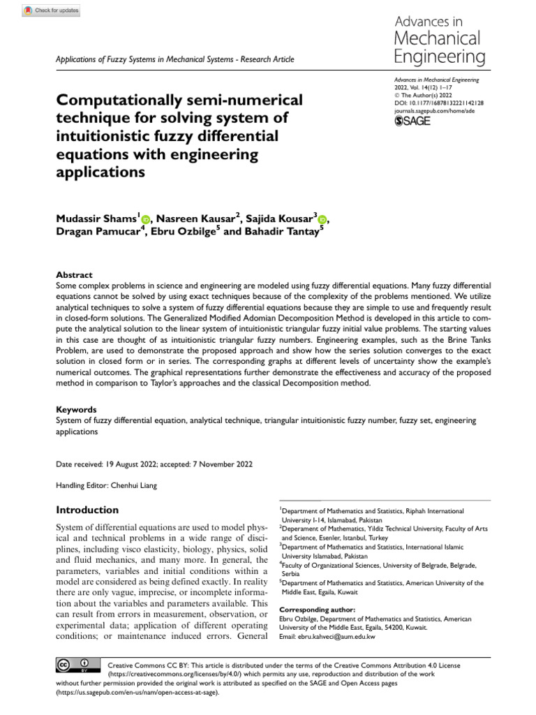 Advances in Mechanical Engineering | PDF | Equations | Differential ...