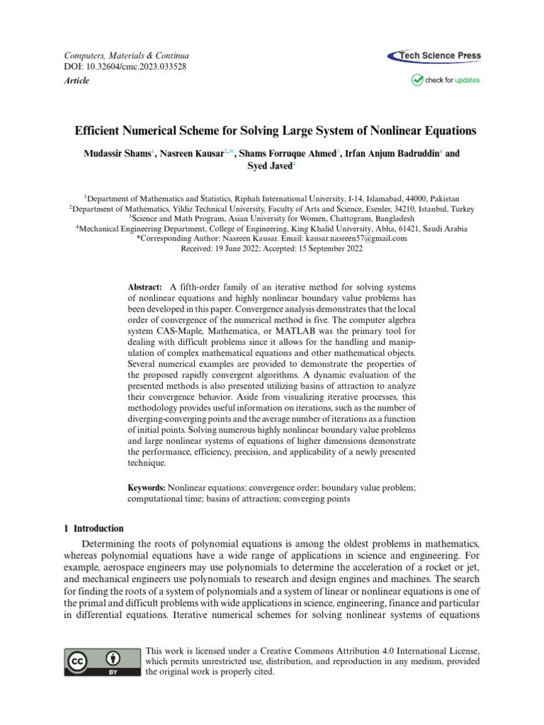 Computers, Materials & Continua | PDF | Equations | Nonlinear System