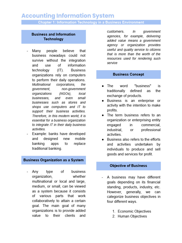 Ais Chapter 1 Pdf Information Business