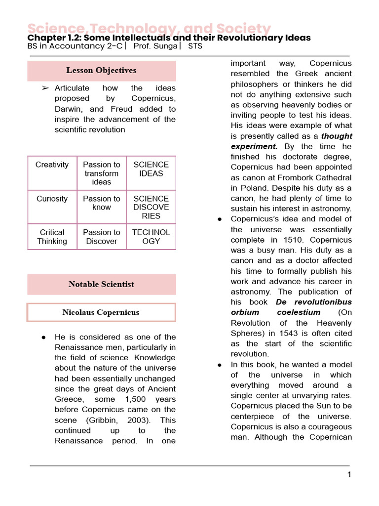 Lesson 1.2 STS | PDF | Science | Nicolaus Copernicus