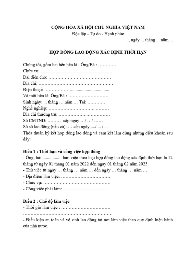 Hop Dong Lao Dong 2 | PDF