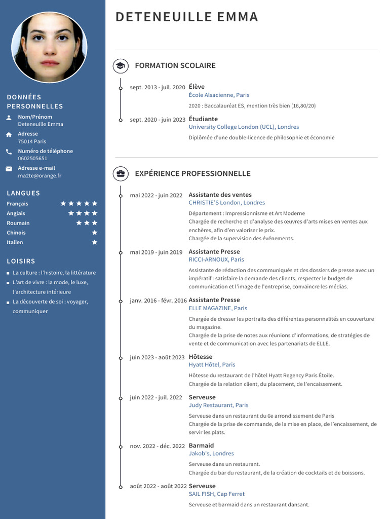 CV Emma | PDF | Paris | Londres