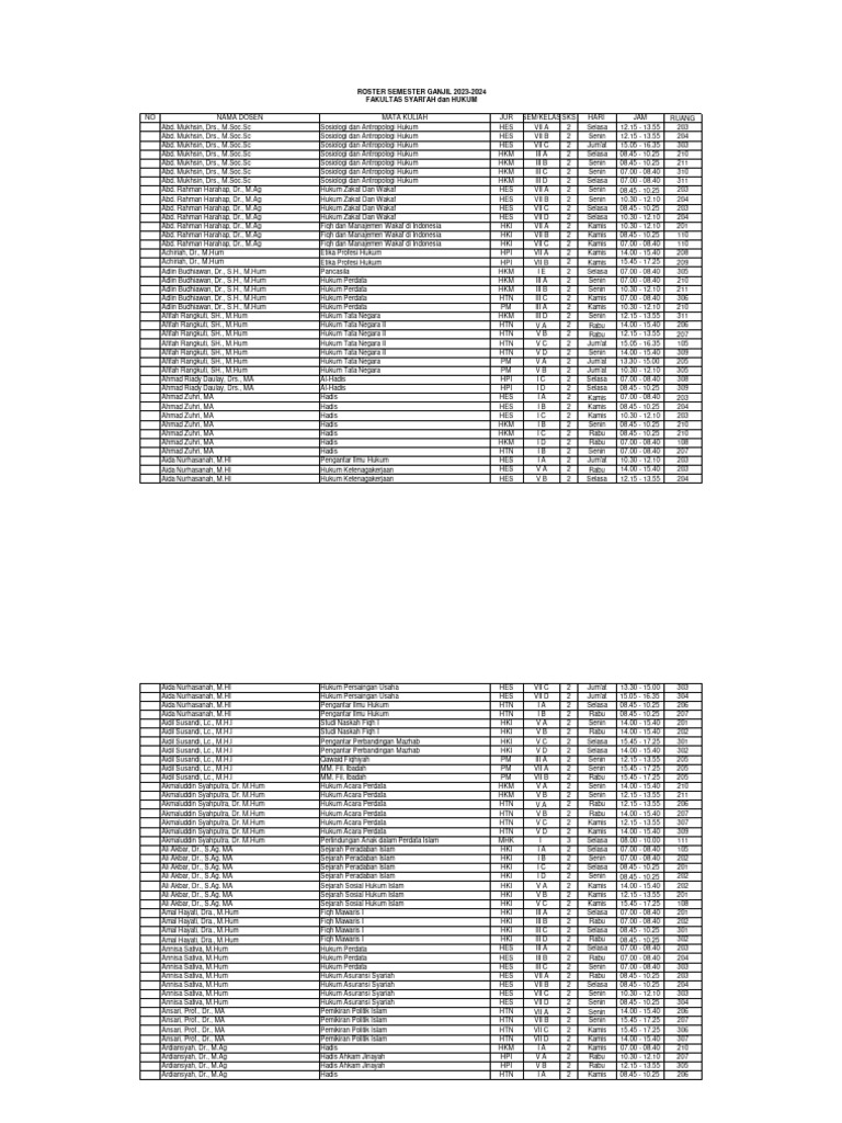 Roster Ganjil 2023-2024 Dosen Tetap | PDF