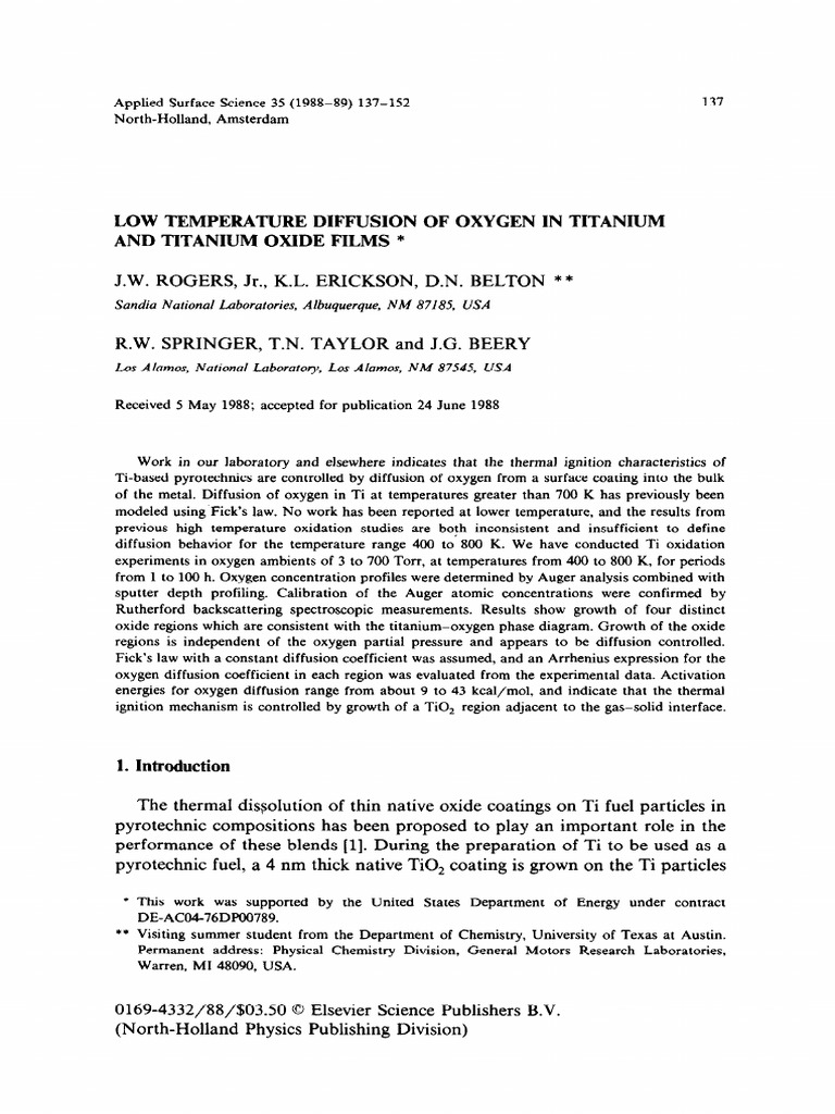 Low-Temperature Oxygen Diffusion in Titanium | PDF | Diffusion | Density
