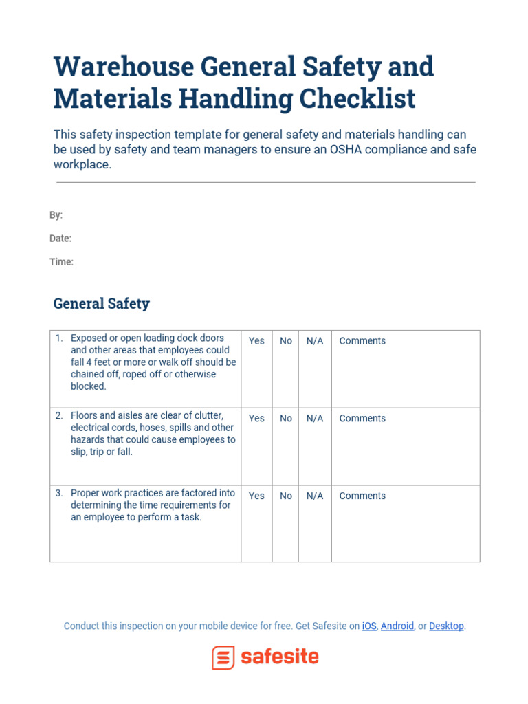 General Safety and Materials Handling Checklist | PDF | Working ...