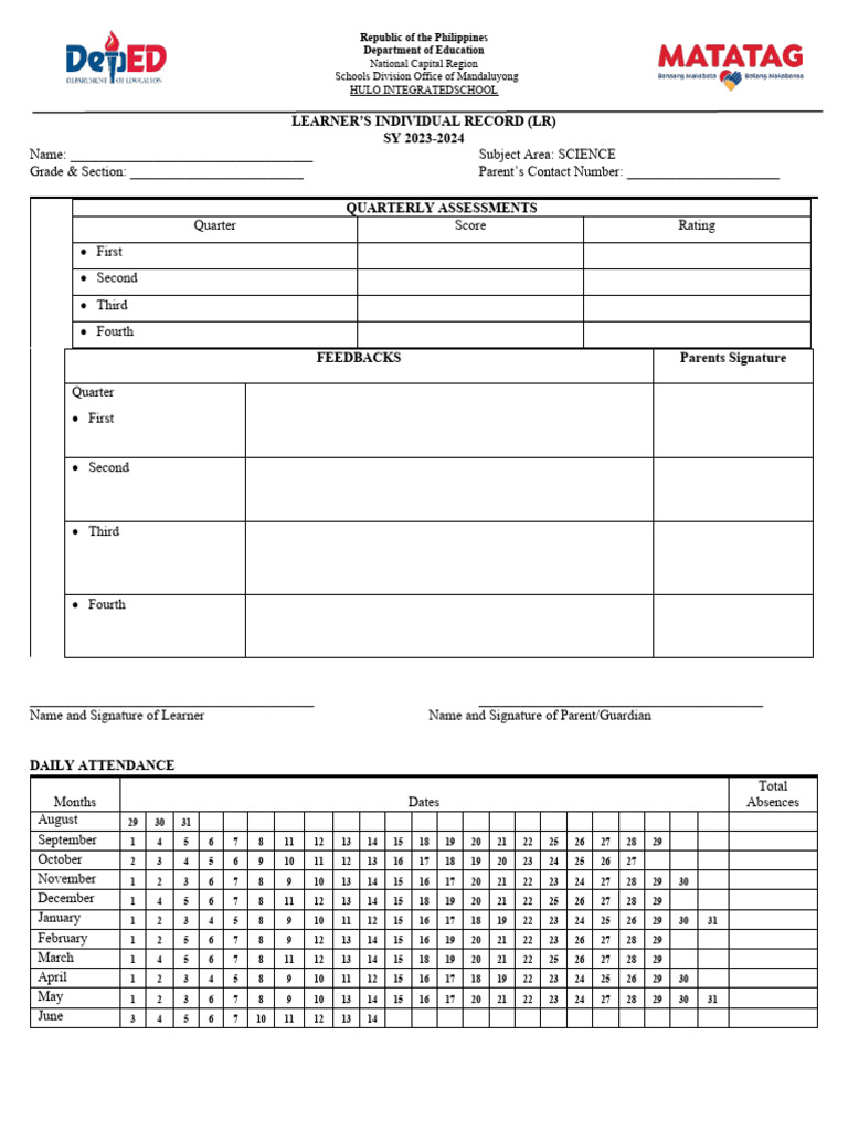Individual Learners Record LR | PDF