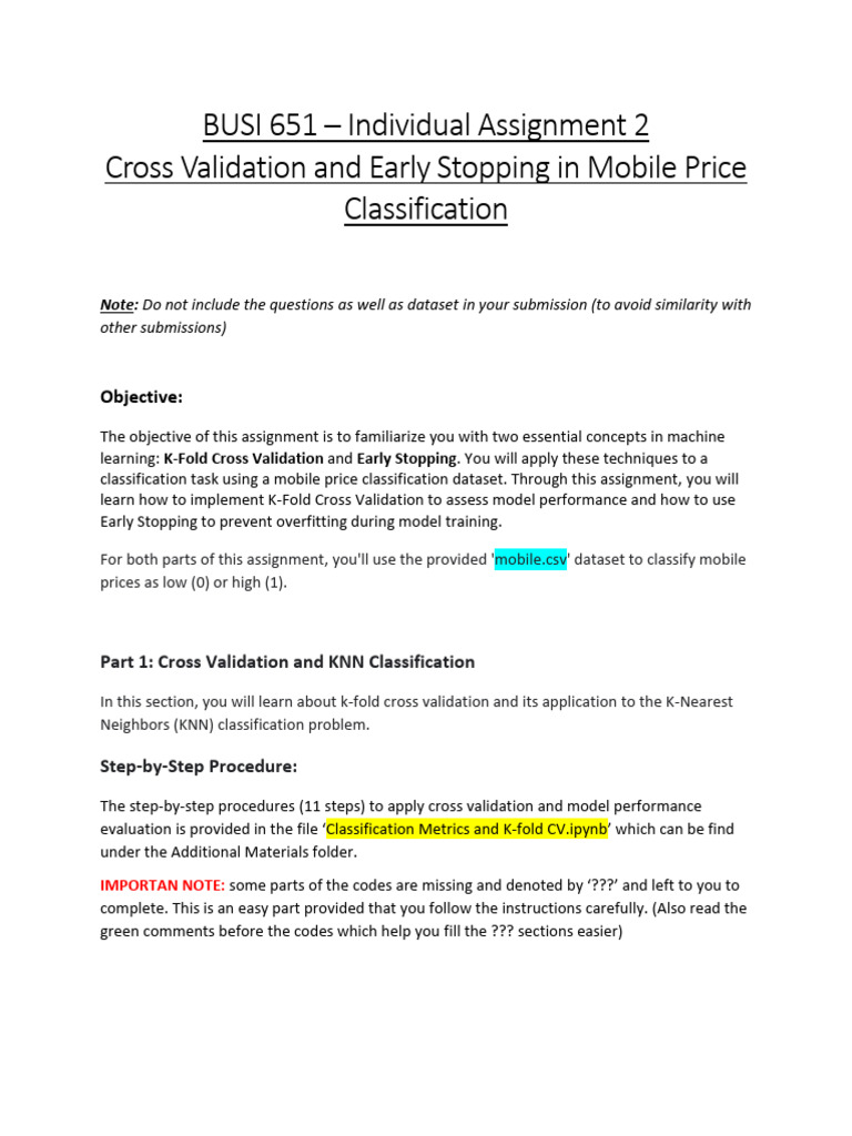 Individual Assignment 3 Guideline | PDF | Cross Validation (Statistics) | Accuracy And Precision