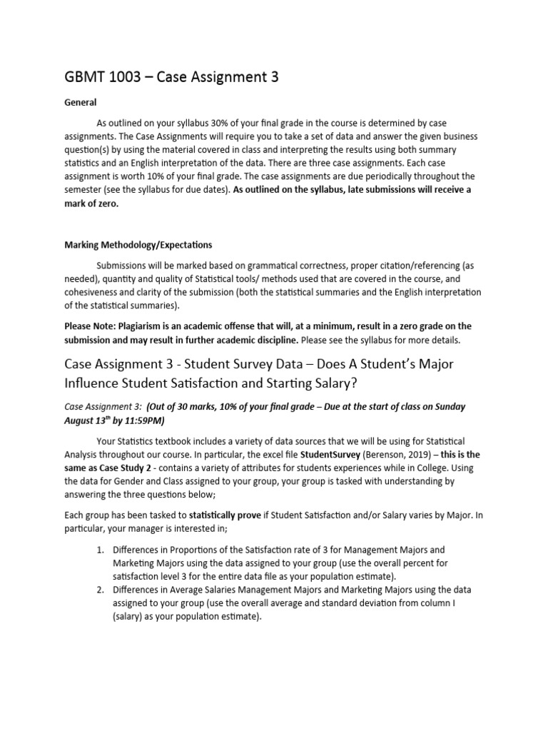 GBMT 1003 - S23 - Case Assignment 3 | PDF | Statistics | Data