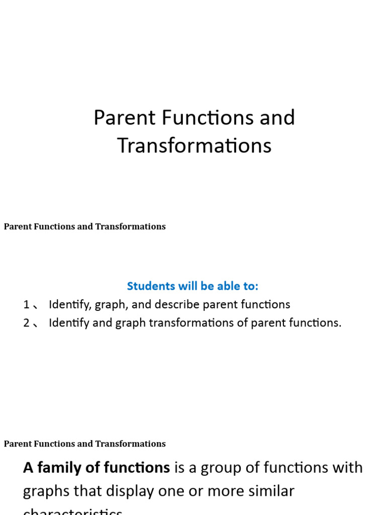 1 5 Parent Functions and Transformations | PDF | Function (Mathematics) | Functions And Mappings