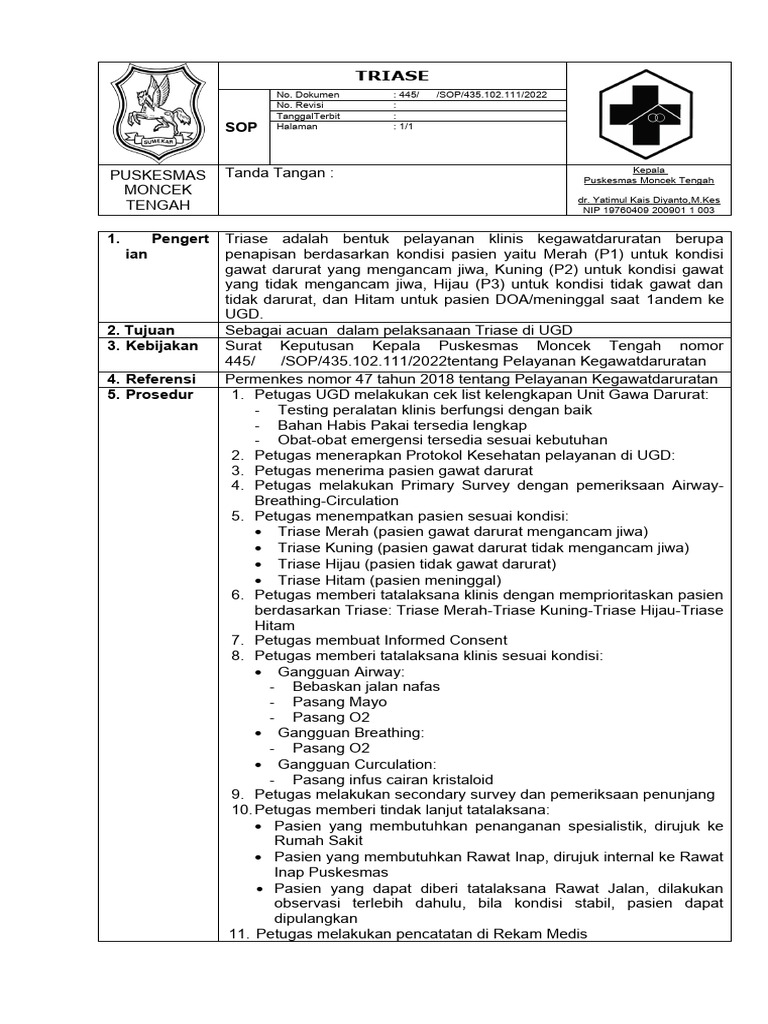 3.3.1.a.4 SOP TRIASE | PDF | Kesehatan Holistik